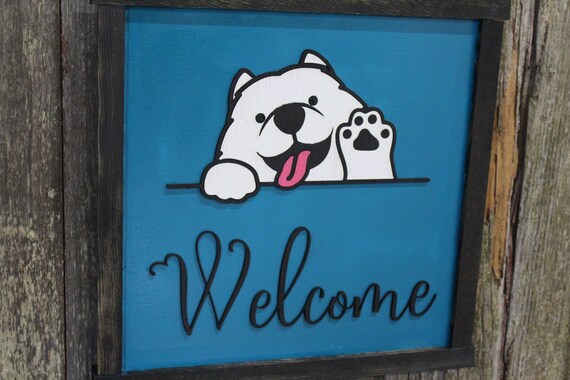 American Eskimo Welcome Sign Samoyed Dog Raised 3D Wood Black | Etsy