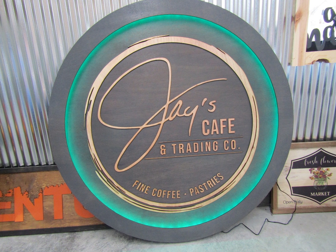 Custom Wooden Cafe Sign Your Logo Commerical Signage Business Store ...