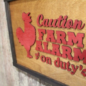 Rooster Alarm Clock Wood Sign Caution Farm Alarm on Duty Chicken Wood ...