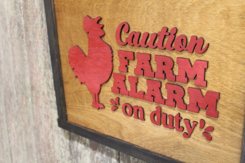 Rooster Alarm Clock Wood Sign Caution Farm Alarm on Duty | Etsy