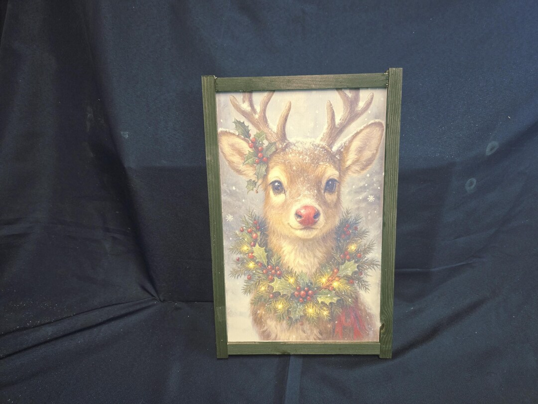 Rudolph the Red Nose Reindeer With Wreath Printed Wood Sign for Holiday ...
