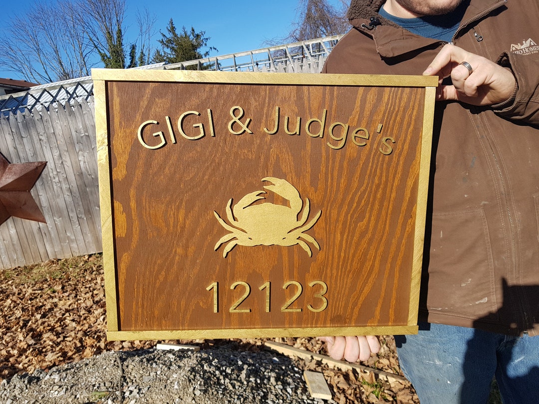 Large Beach House Sign, Address Sign Established Sign, Crab, Exterior ...