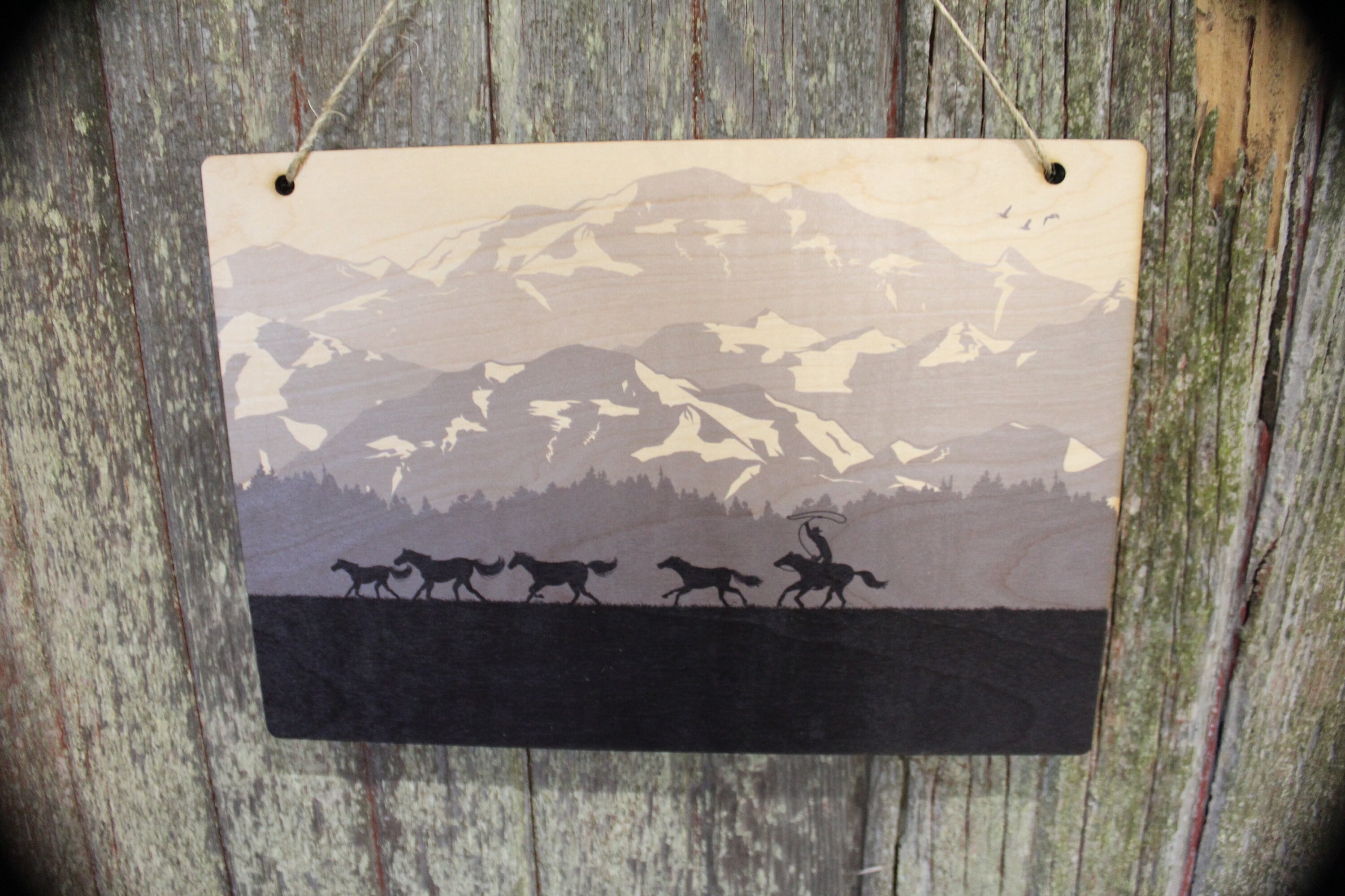 Wild Horses Running Mountain Range Snow Cap Silhouette Grays - Etsy