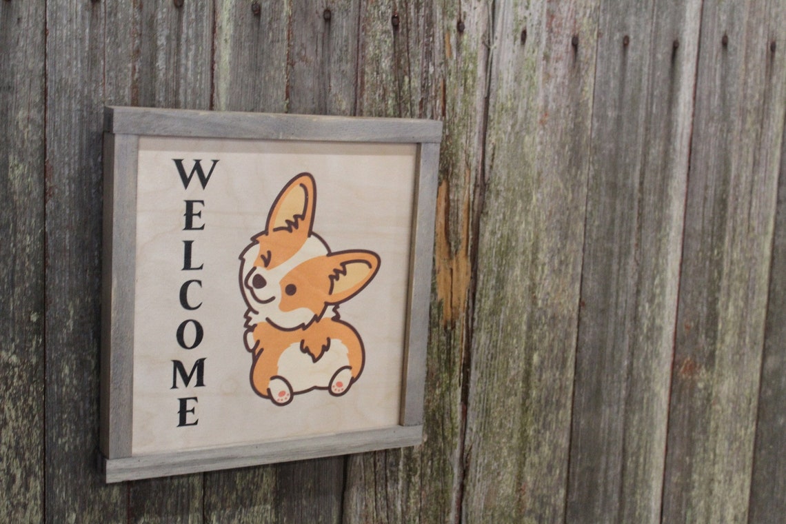 Framed Corgi Welcome Wood Sign Fluffy Butt Winking Dog Welsh - Etsy