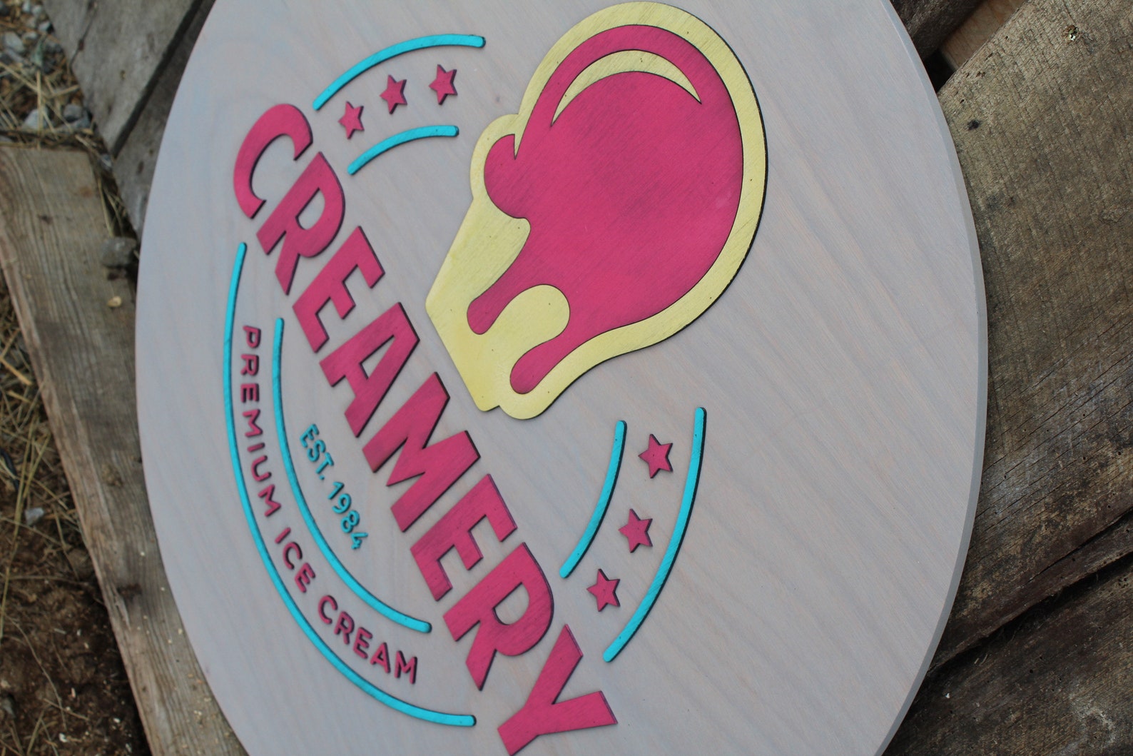 Custom Wooden Round Creamery Ice Cream Shop Sign Raised Text | Etsy