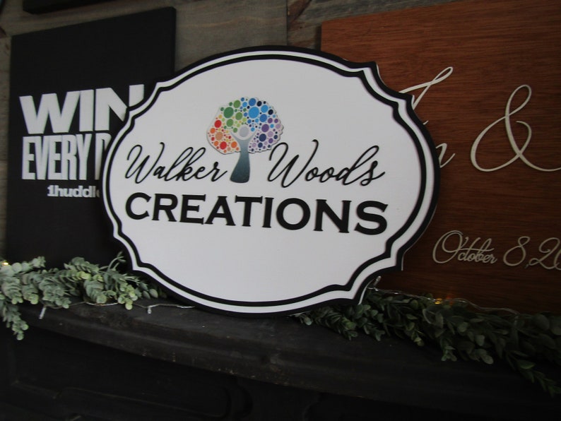 Custom Oval Business Sign Colorful Tree Creations Handmade Wooden ...