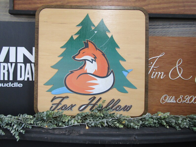 Square Custom Commerical Signage Fox Hollow Wooden Sign Forest - Etsy