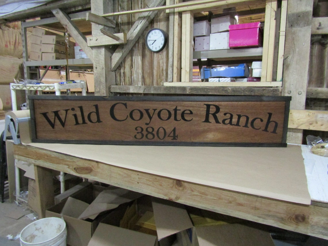 Custom Coyote Ranch Sign Company Name Address Signage | Etsy