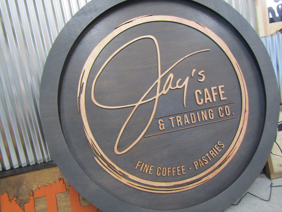 Custom Wooden Cafe Sign Your Logo Commerical Signage Business - Etsy
