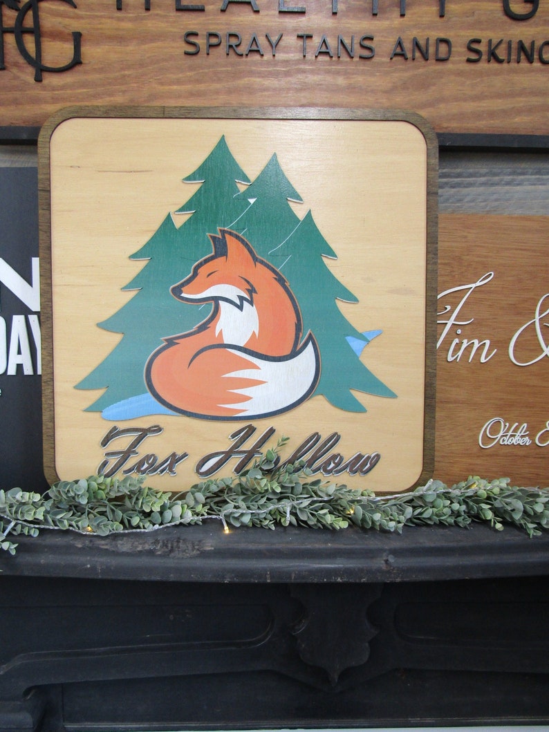 Square Custom Commerical Signage Fox Hollow Wooden Sign Forest - Etsy