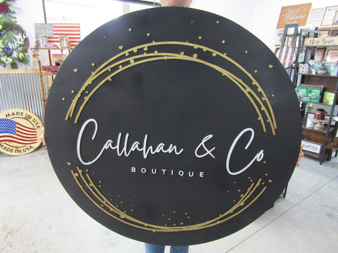 Boutique Custom Sign Gold Bubbles and Co. Round Business - Etsy