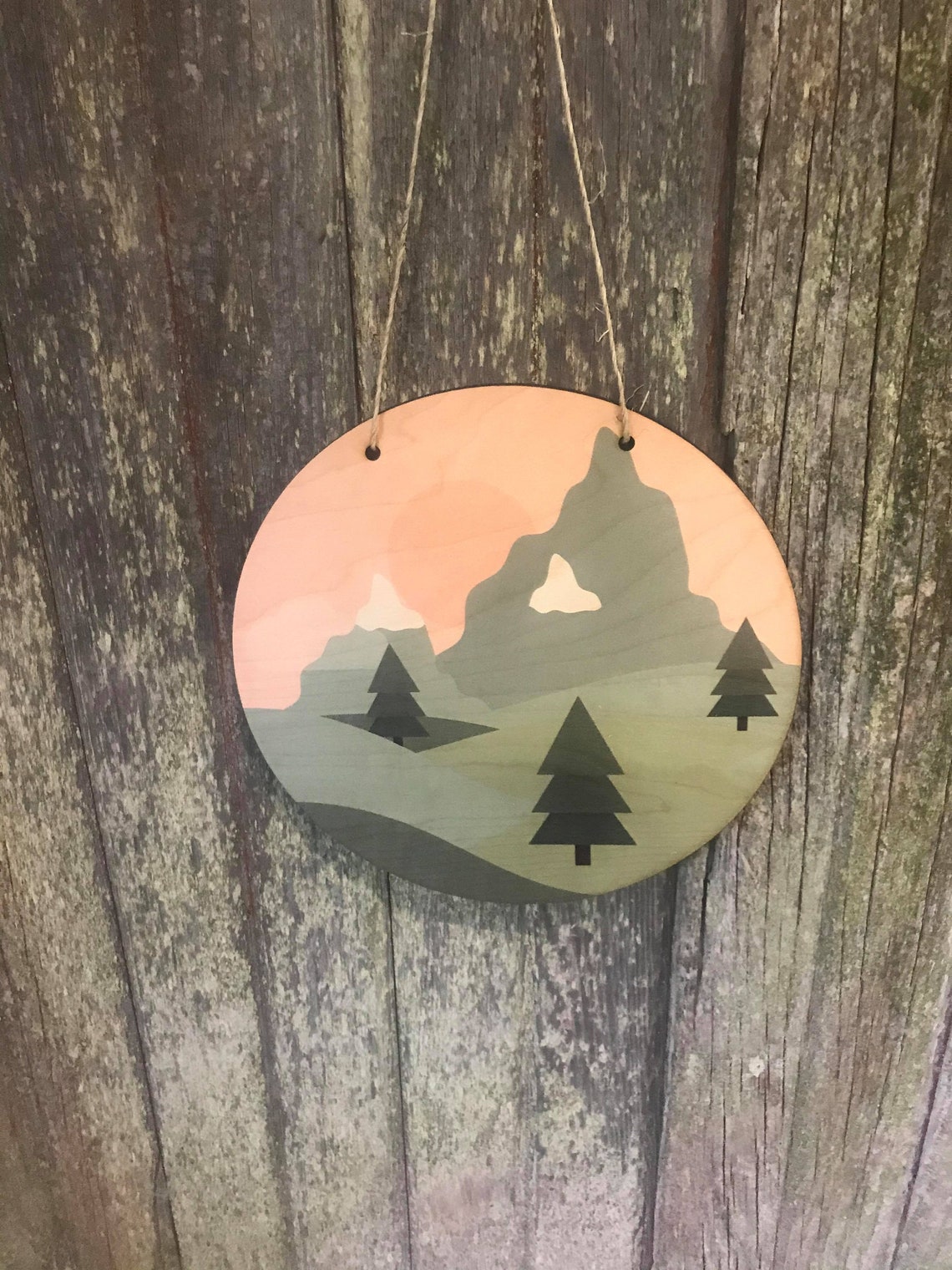 Pine Trees Mountain Sign Round Scenic Wood Sunshine Sky Wall - Etsy