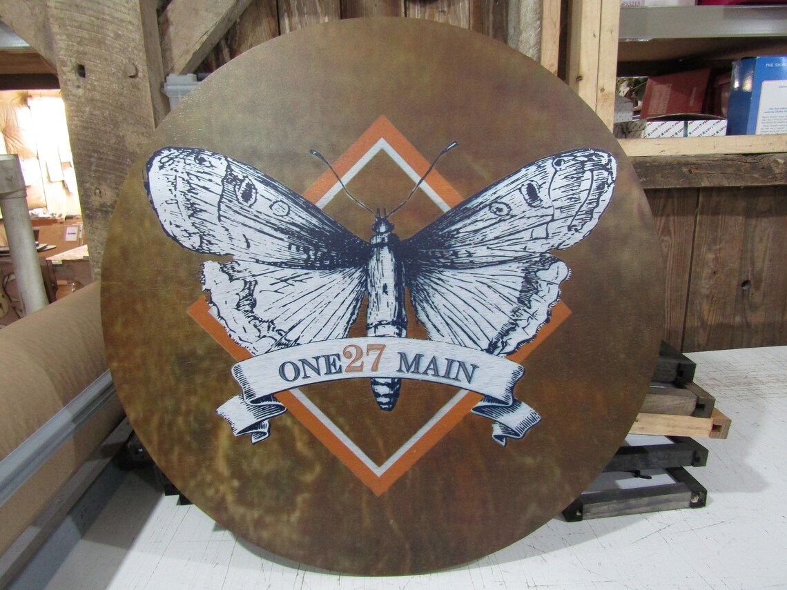 Custom Large Round Business Sign Your Logo Moth Stained Wood | Etsy