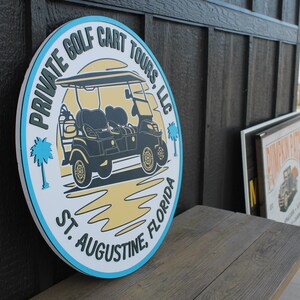 Golf Cart Private Palm Tropics Vacation Custom Sign Round Business ...