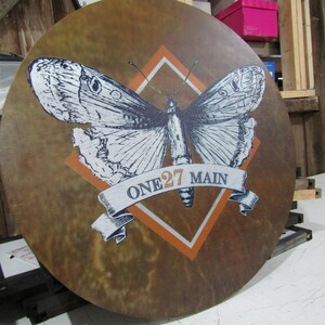 Custom Large Round Business Sign Your Logo Moth Stained Wood Printed ...