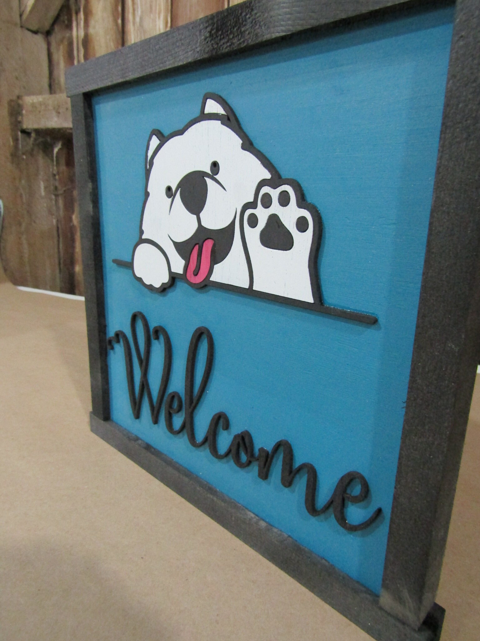 American Eskimo Welcome Sign Samoyed Dog Raised 3D Wood Black - Etsy