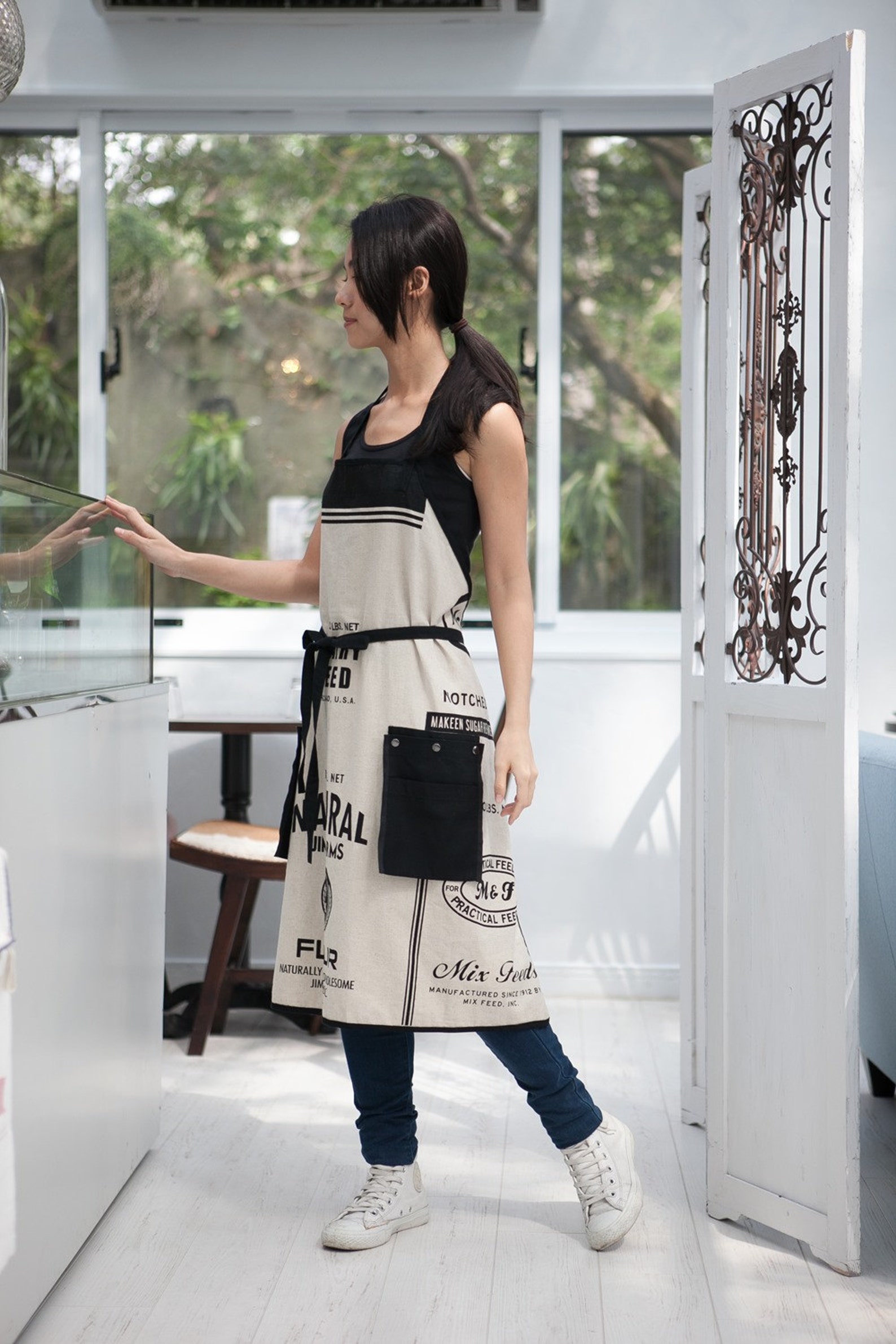 Apron Natural Cotton Apron Women's Apron Handcrafted No. 0972 - Etsy