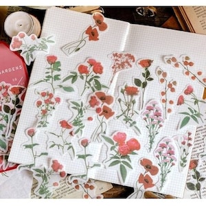 45 Pcs Floral, Botanical Stickers, Washi Stickers, Mixed, Scrapbook ...