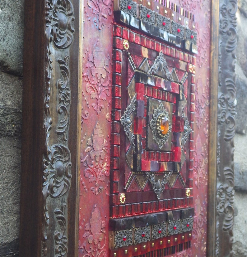 Gothic Style Mixed Media Mosaic Rug in Ornate Frame | Etsy