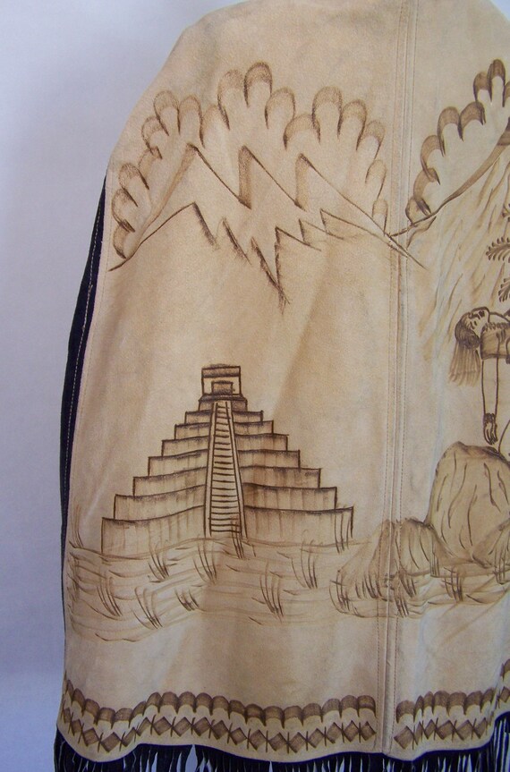 RARE 70s Aztec Mexican Theme Tooled Leather Suede Pon… - Gem