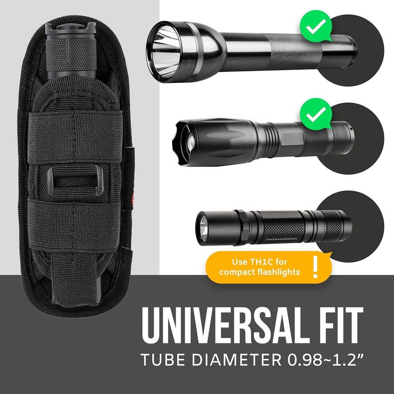 TH1 Tactical Flashlight Holster Duty Belt Pouch Stretchable Rotatable ...