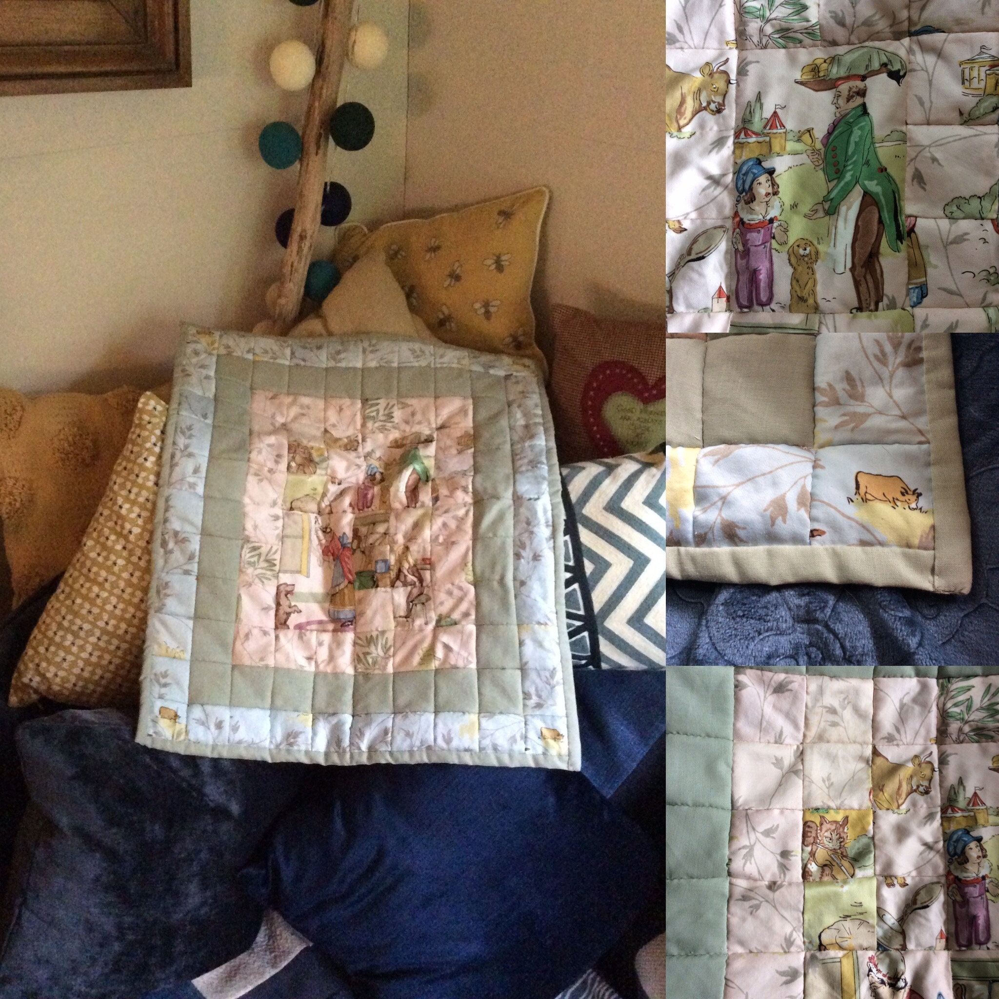 Nursery Rhyme Patchwork Pram Baby Cover, Small Quilt, Wall Hanging ...