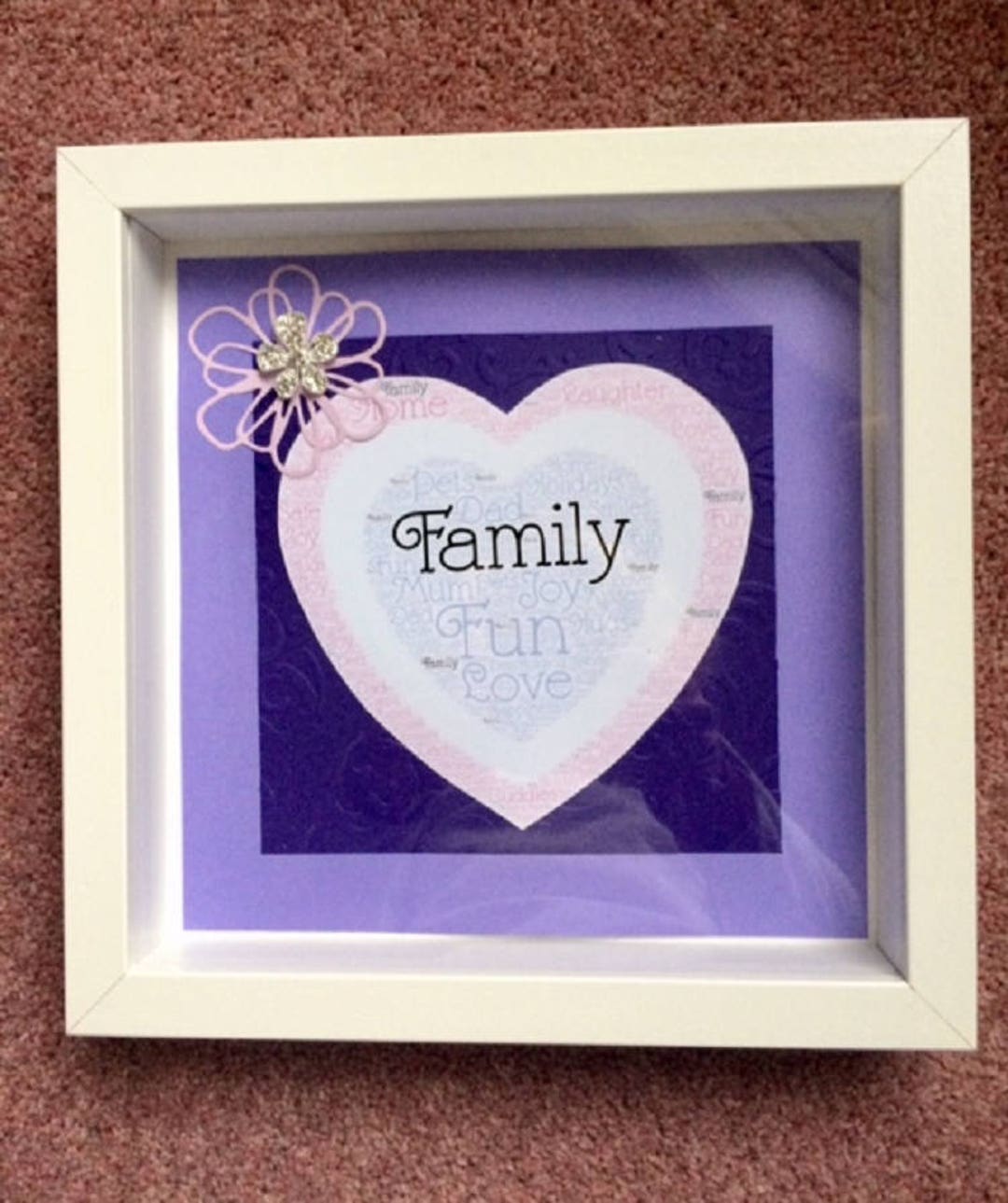 Family Heart Word Art Box Frame FREE Shipping Within the UK Only - Etsy