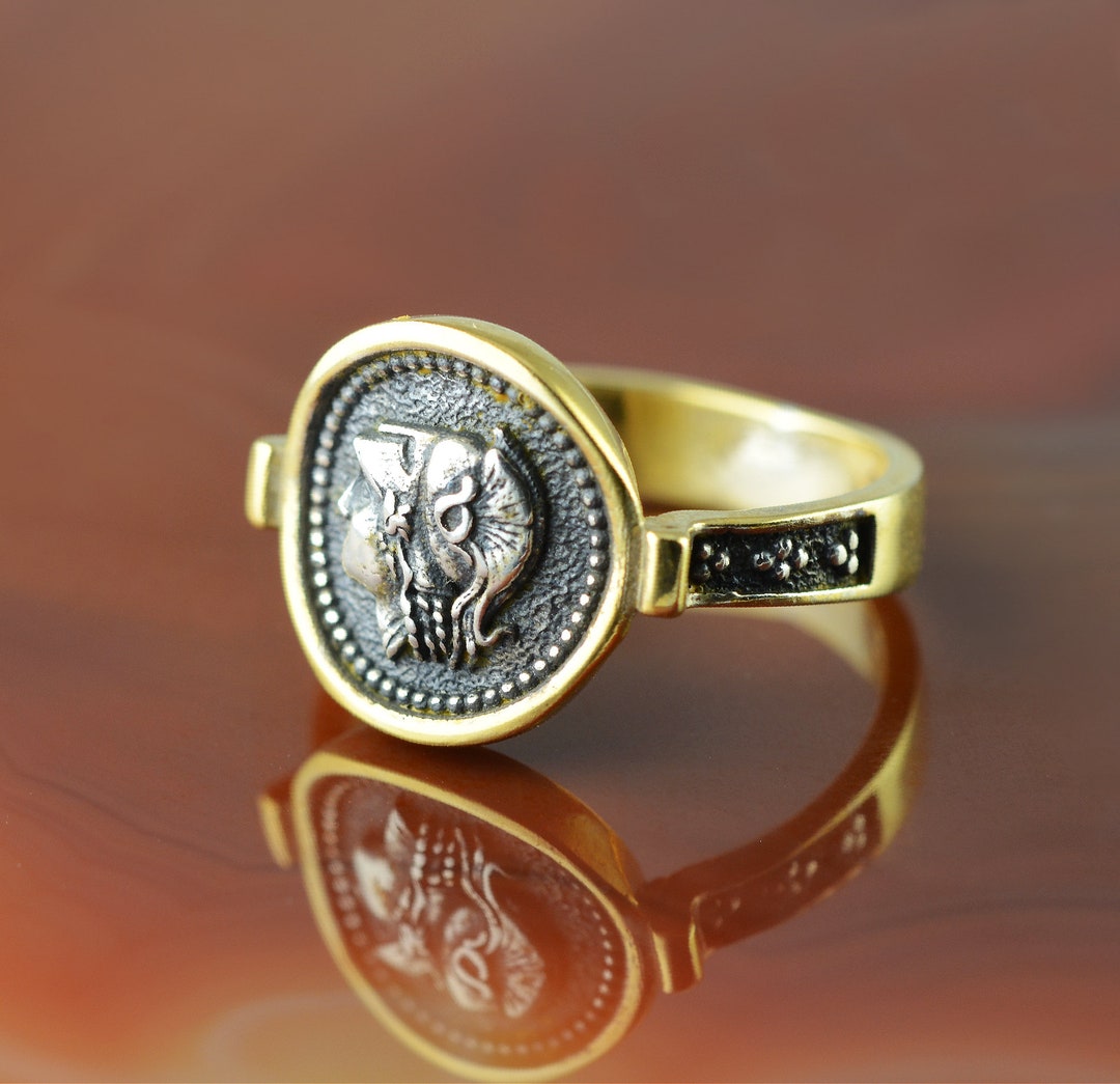 Ancient Greek Coin Silver Golden Ring, Athena Ring, Greek Ring, Greek ...