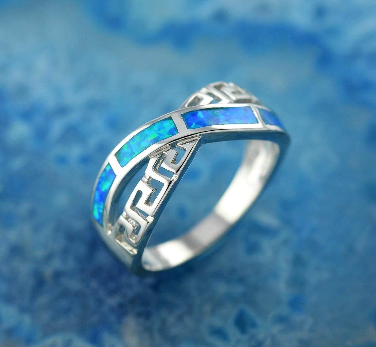 Greek Key Opal Silver Ring Opal Ring Greek Ring Greek - Etsy