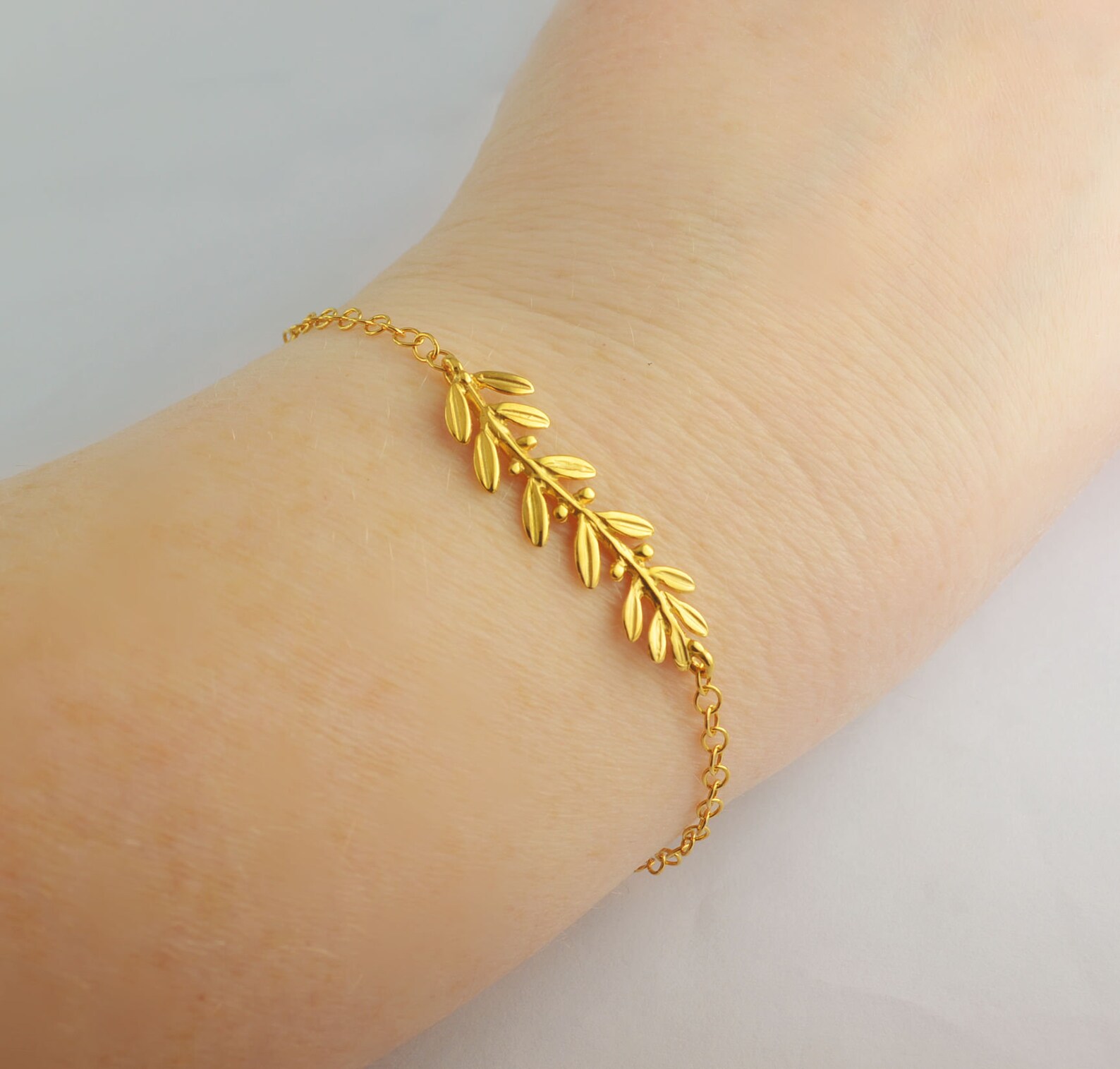Olive leaf golden chain bracelet olive leaf bracelet leaf | Etsy