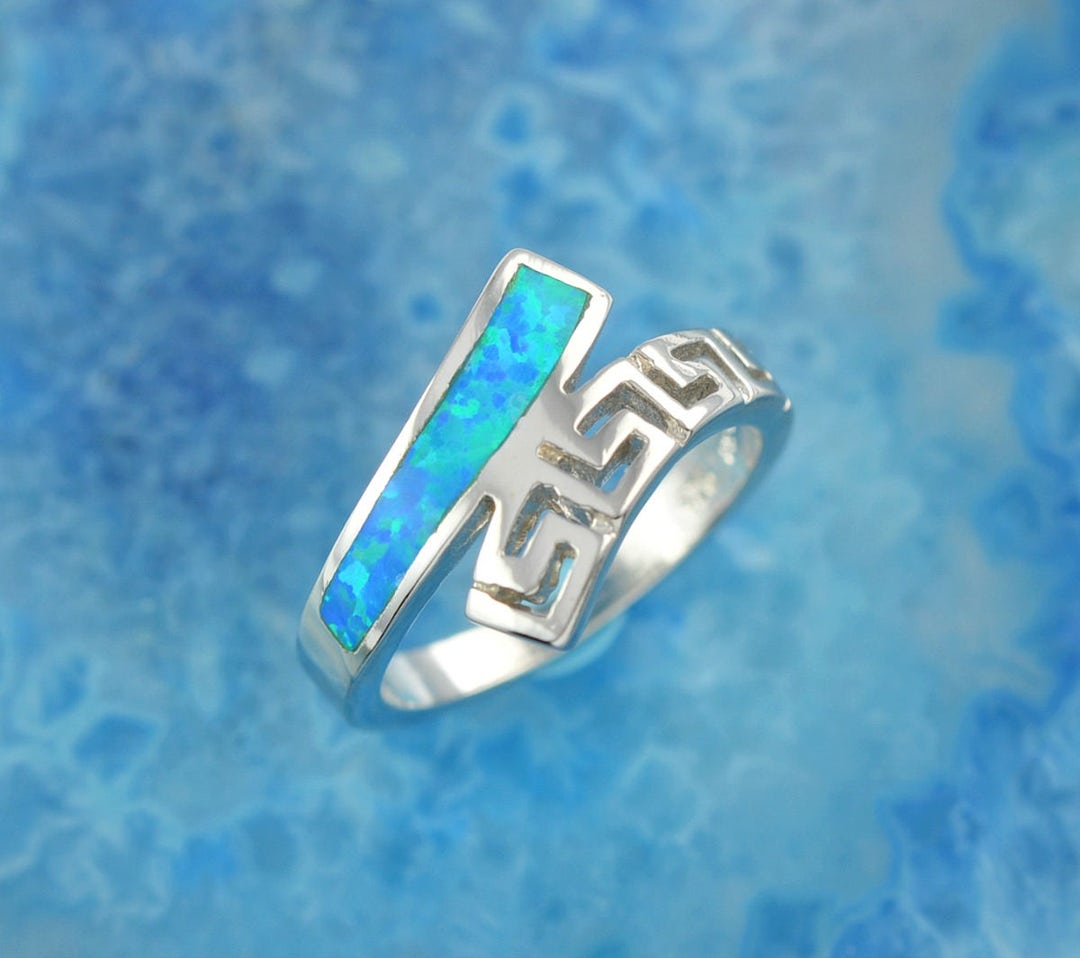 Greek Key Blue Opal Silver Ring, Opal Ring, Greek Ring, Opal Jewelry ...