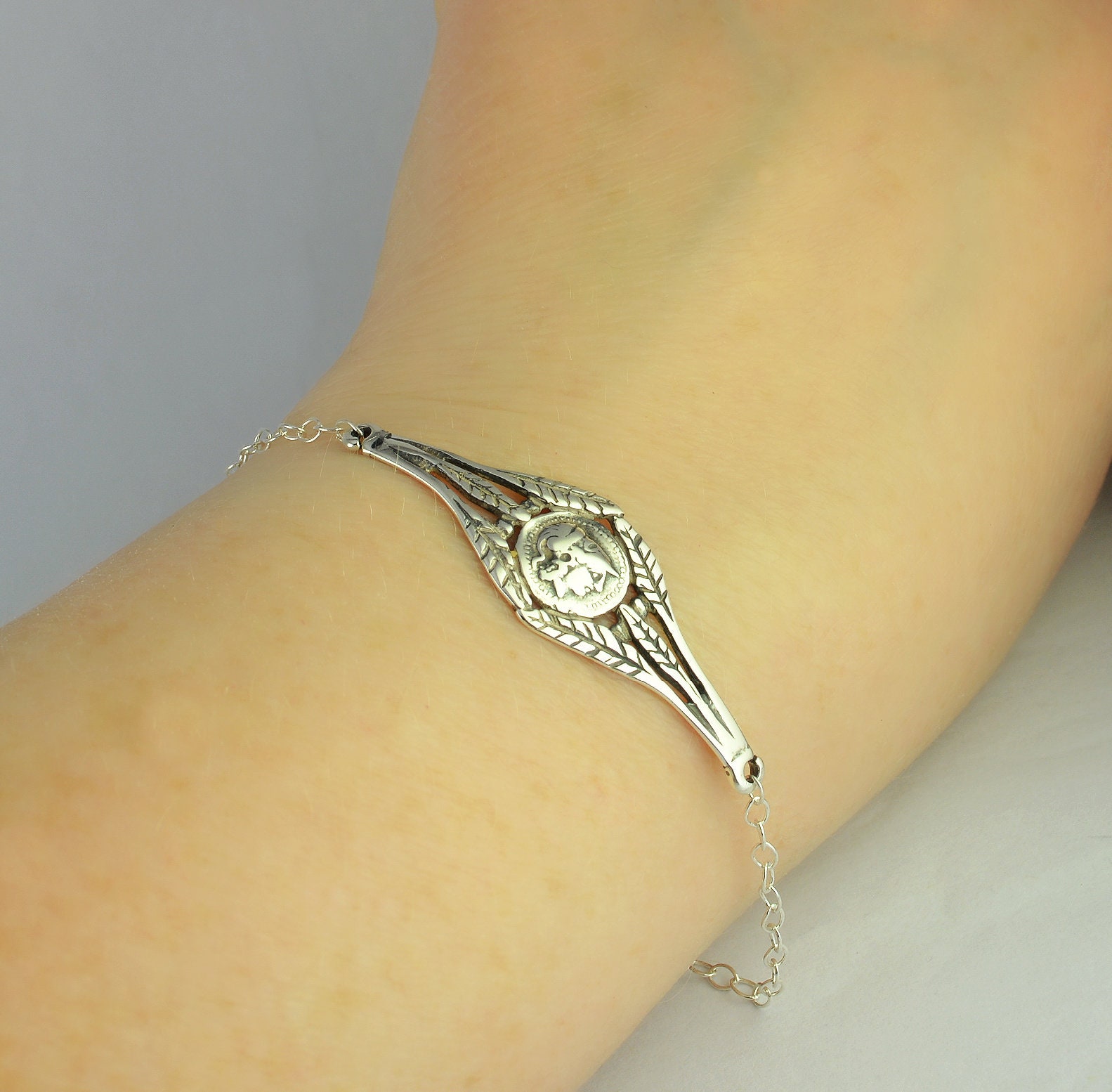 Athena Coin Silver Chain Bracelet, Athena Bracelet, Coin Bracelet ...