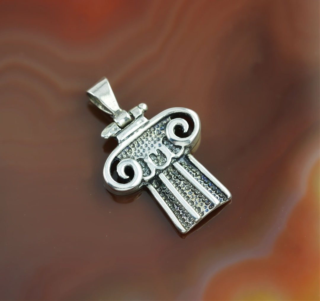 Greek Column Silver Pendant, Greek Pendant, Antique Pendant, Greek ...