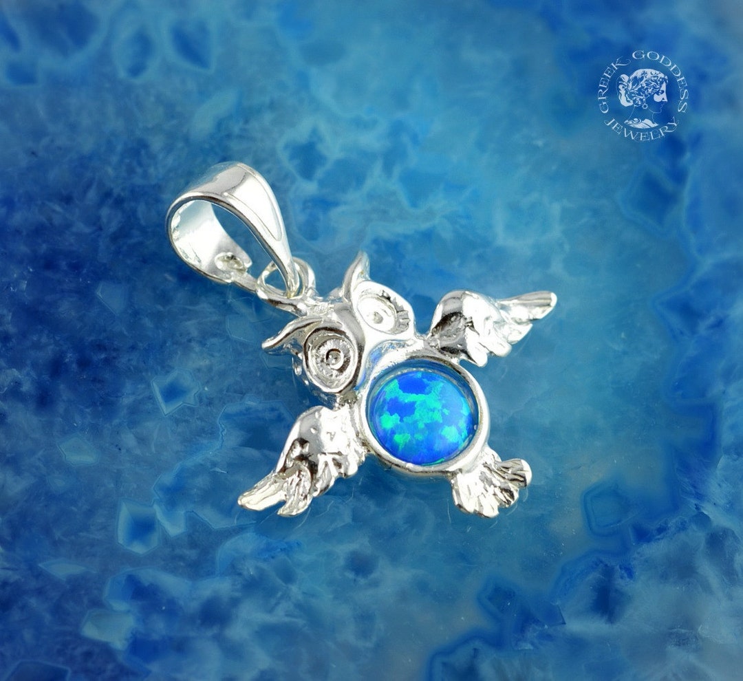 Owl Blue Opal Silver Pendant, Owl Pendant, Owl Necklace, Opal Pendant ...