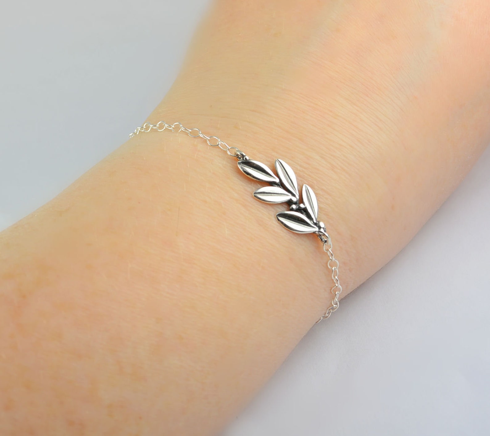 Olive Leaf Silver Chain Bracelet, Olive Leaf Bracelet, Leaf Bracelet ...