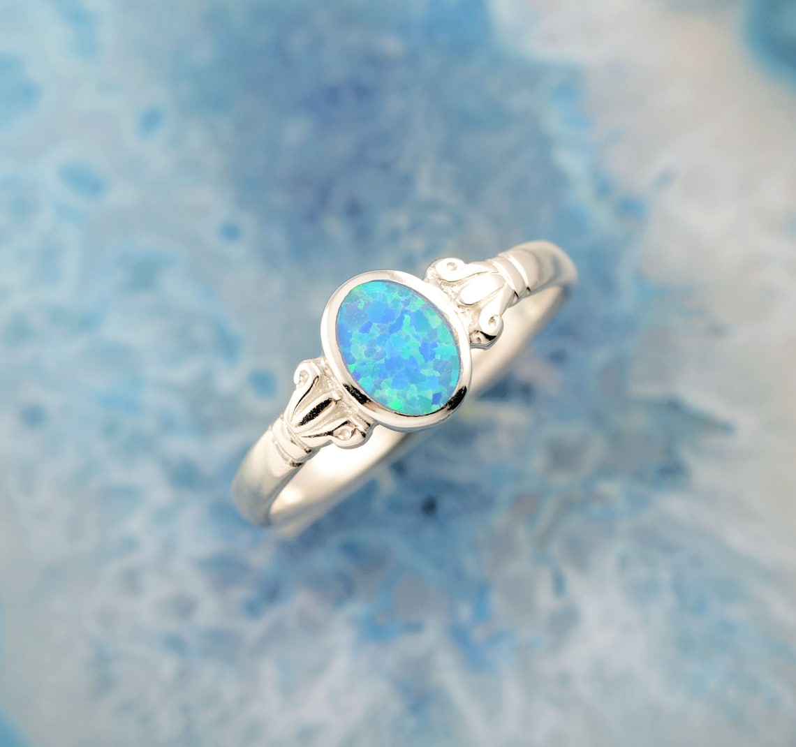 Blue Opal Silver Ring Opal Ring Greek Ring Dainty Ring | Etsy