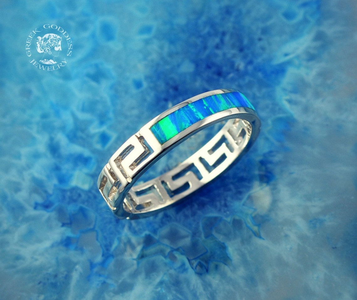Greek Key Opal Silver Ring Opal Ring Greek Ring Opal - Etsy