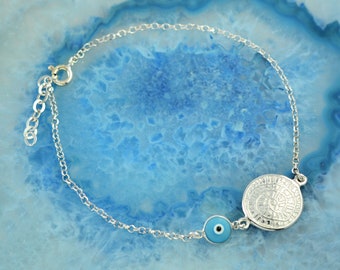 Good Luck Eye Greek Key Silver Bracelet Good Luck Eye | Etsy