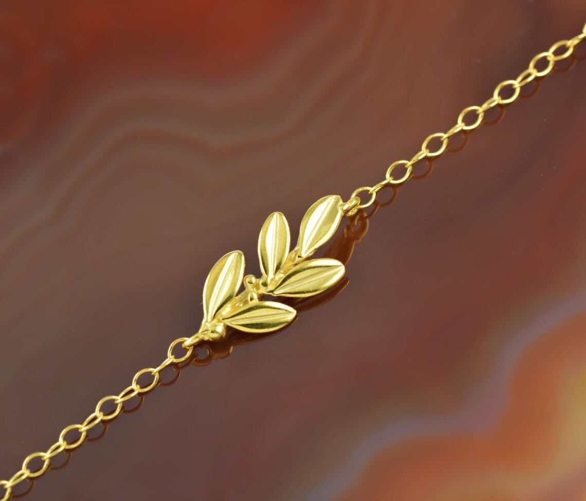 Olive leaf golden chain bracelet olive leaf bracelet leaf | Etsy