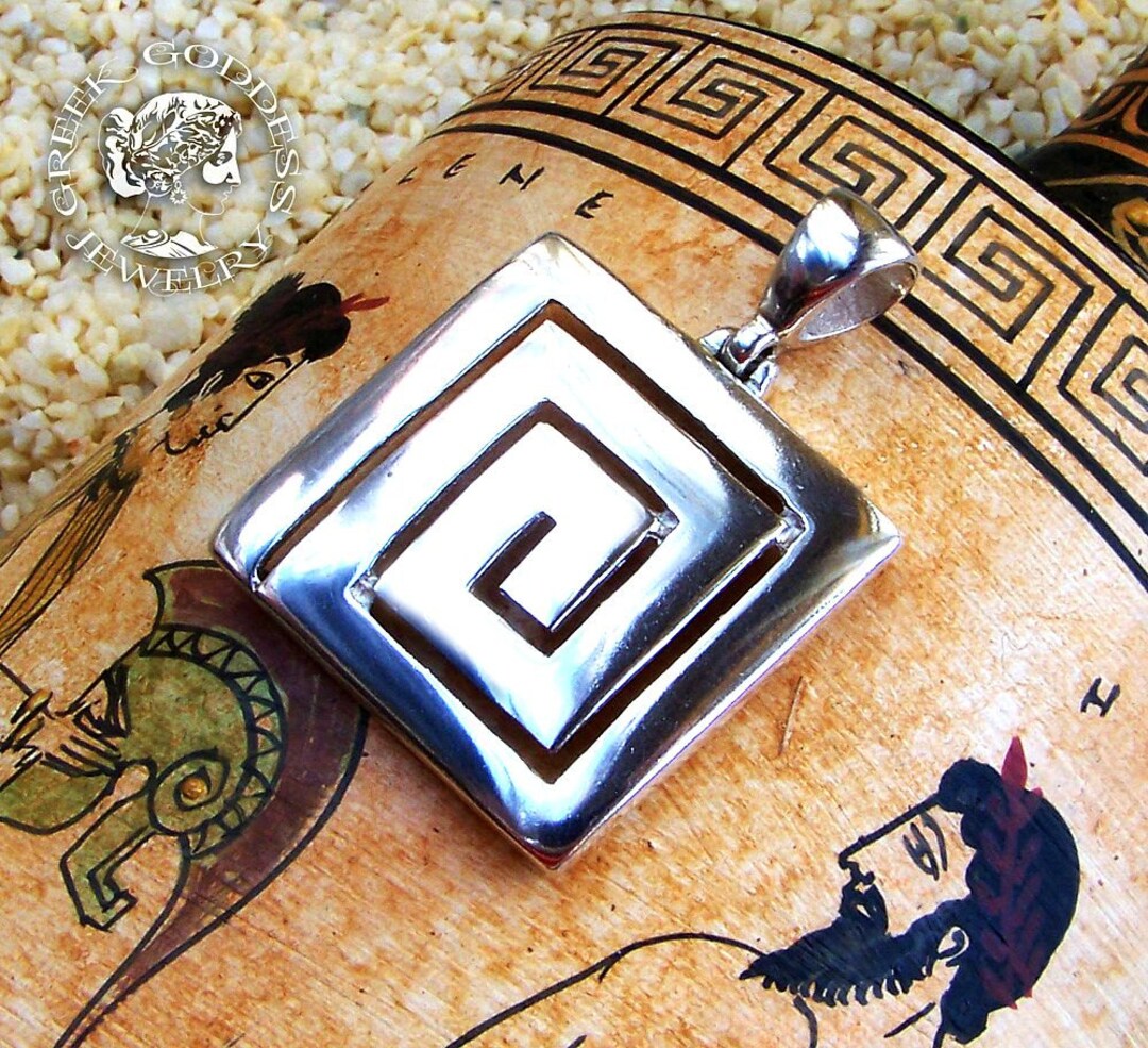 Greek Key Silver Necklace, Silver Necklace, Greek Key Pendant, Greek ...