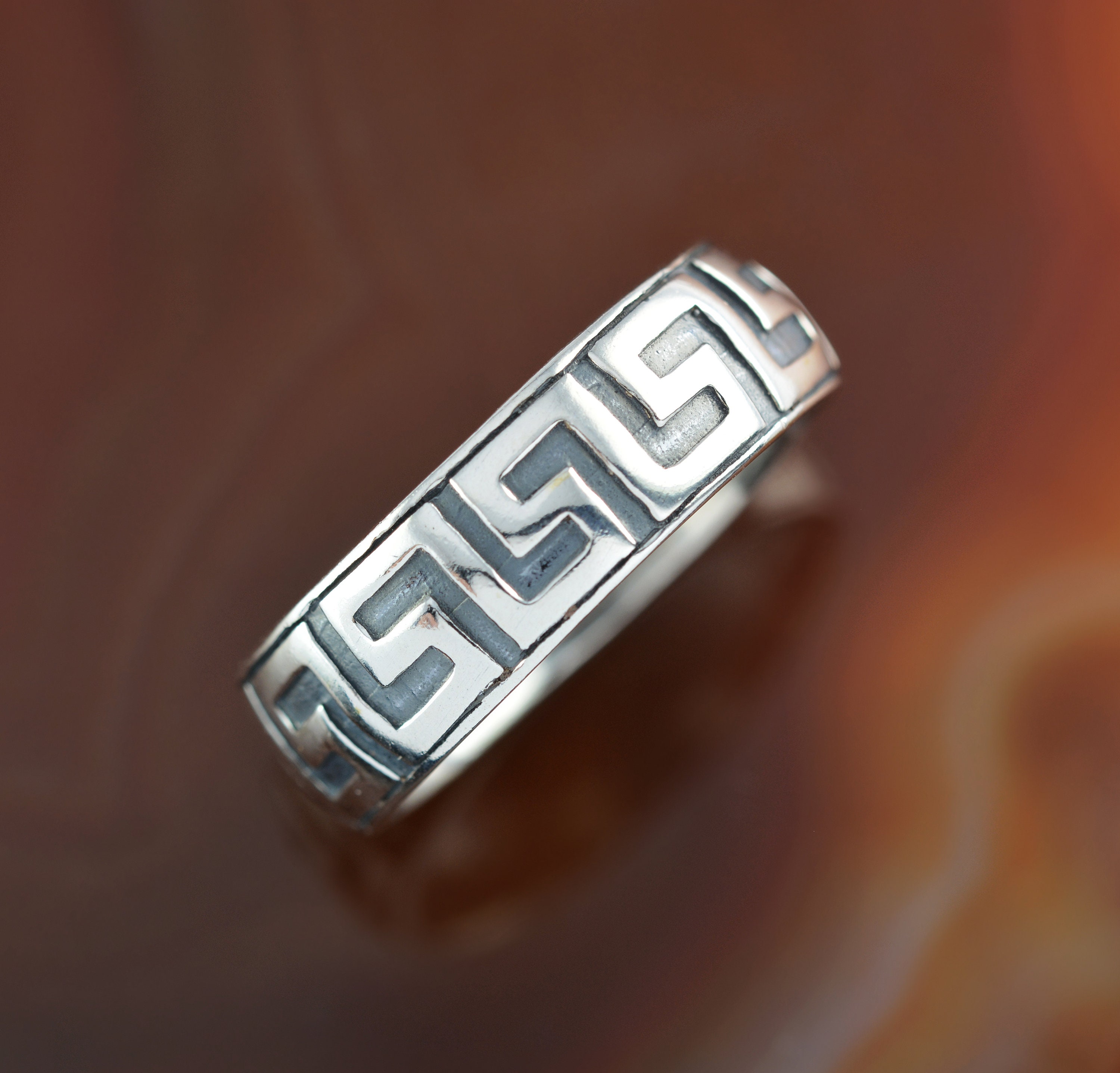 Greek Key Silver Ring Mens Ring Mens Ring Greek Ring - Etsy