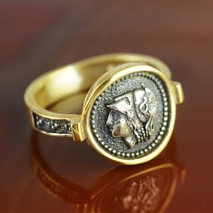 Ancient Greek Coin Silver Golden Ring, Athena Ring, Greek Ring, Greek ...