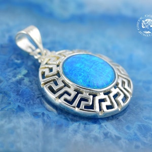 Greek Key Opal Silver Pendant, Greek Key Necklace, Opal Pendant, Opal ...