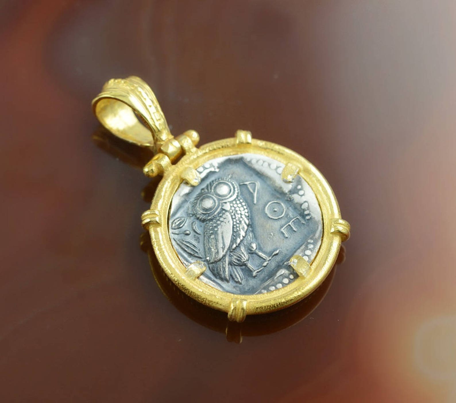 Athena Coin Silver Golden Pendant Athena Pendant Athena - Etsy