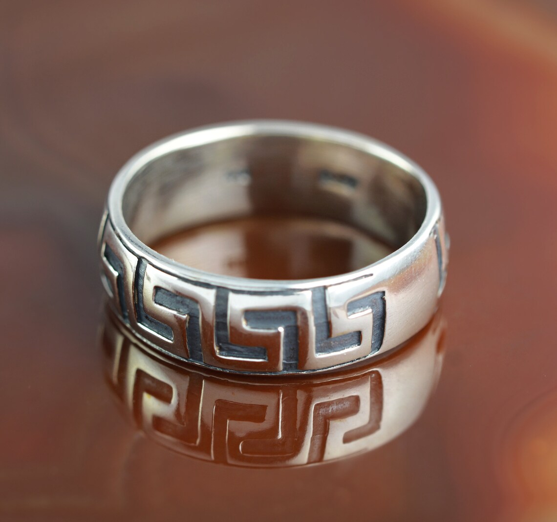 Greek Key Silver Ring Mens Ring Mens Ring Greek Ring - Etsy