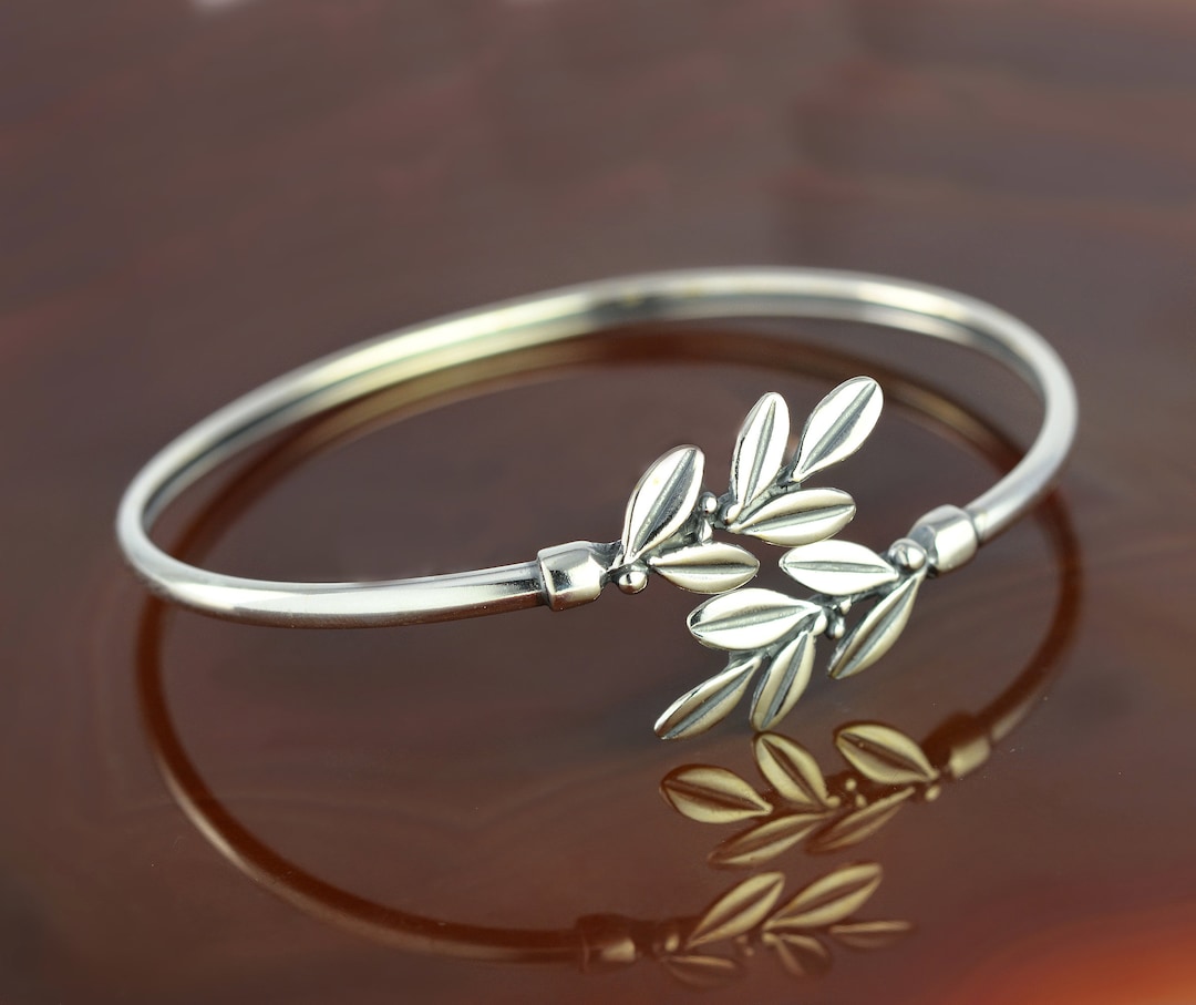 Olive Leaf Silver Bracelet, Olive Leaf Bracelet, Olive Leaf Bangle ...