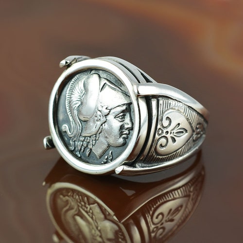 Ancient Greek Coin Silver Golden Ring Athena Ring Greek - Etsy