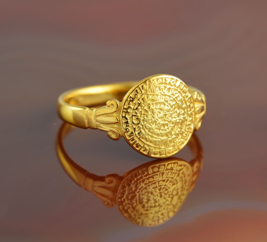 Phaistos Disc Golden Ring, Coin Ring, Antique Ring, Boho Ring, Bohemian ...