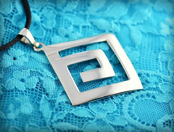 Greek Key Silver Necklace Greek Key Pendant Greek Key | Etsy