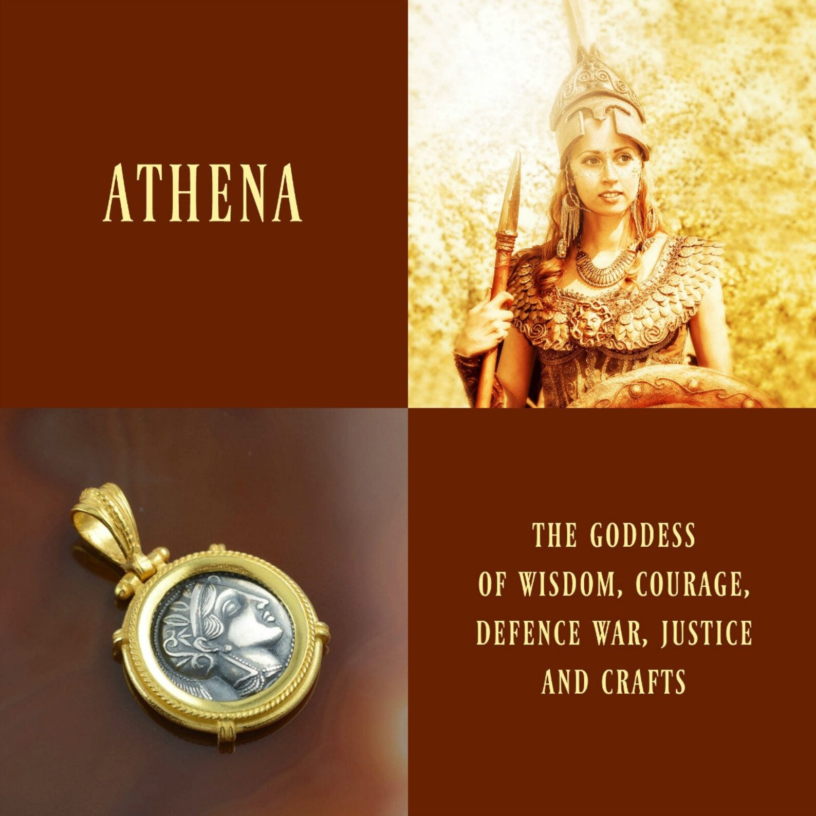 Athena Coin Silver Golden Pendant Athena Pendant Athena - Etsy